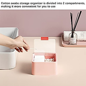 FHDUSRYO 3Pcs Q-tips Holders, White Pink Blue Cotton Swab Ball Dispenser Boxes, 2 Slots Q-tips Storage Box, Cotton Pad Organizer Container with Hinged Lid for Bathroom Dresser Home Decor