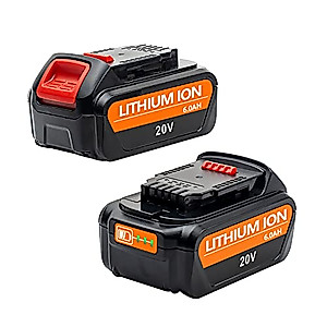 DEWQKI 2 Pack (DCB206) 6.0Ah 20V Battery, Replace for Dewalt 20V Max Battery DCB206-2 DCB204 DCB203 DCB201, Compatible with Dewalt DCD/DCF/DCG Series Cordless Power Tools