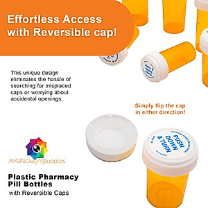 AVG Packaging Supplies Reversible Plastic Pharmacy Pill Bottles with Reversible Caps - Pharmacy Prescription Empty Containers, 13 Dram Vials (275ct)