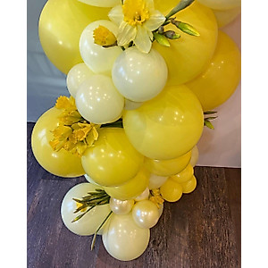 Yellow Balloons Garland Kit, 102pcs Pastel Yellow White Gold Confetti Balloons with 18 + 12 + 10 + 5 Inch for Sunflower Honey Bee Theme Birthday Baby Shower Gender Reveal Party Supplies Decorations