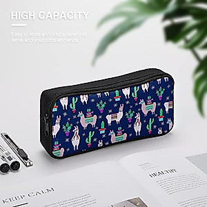 Llama with Cactus Pattern Pencil Case Makeup Bag Big Capacity Pouch Organizer for Office College