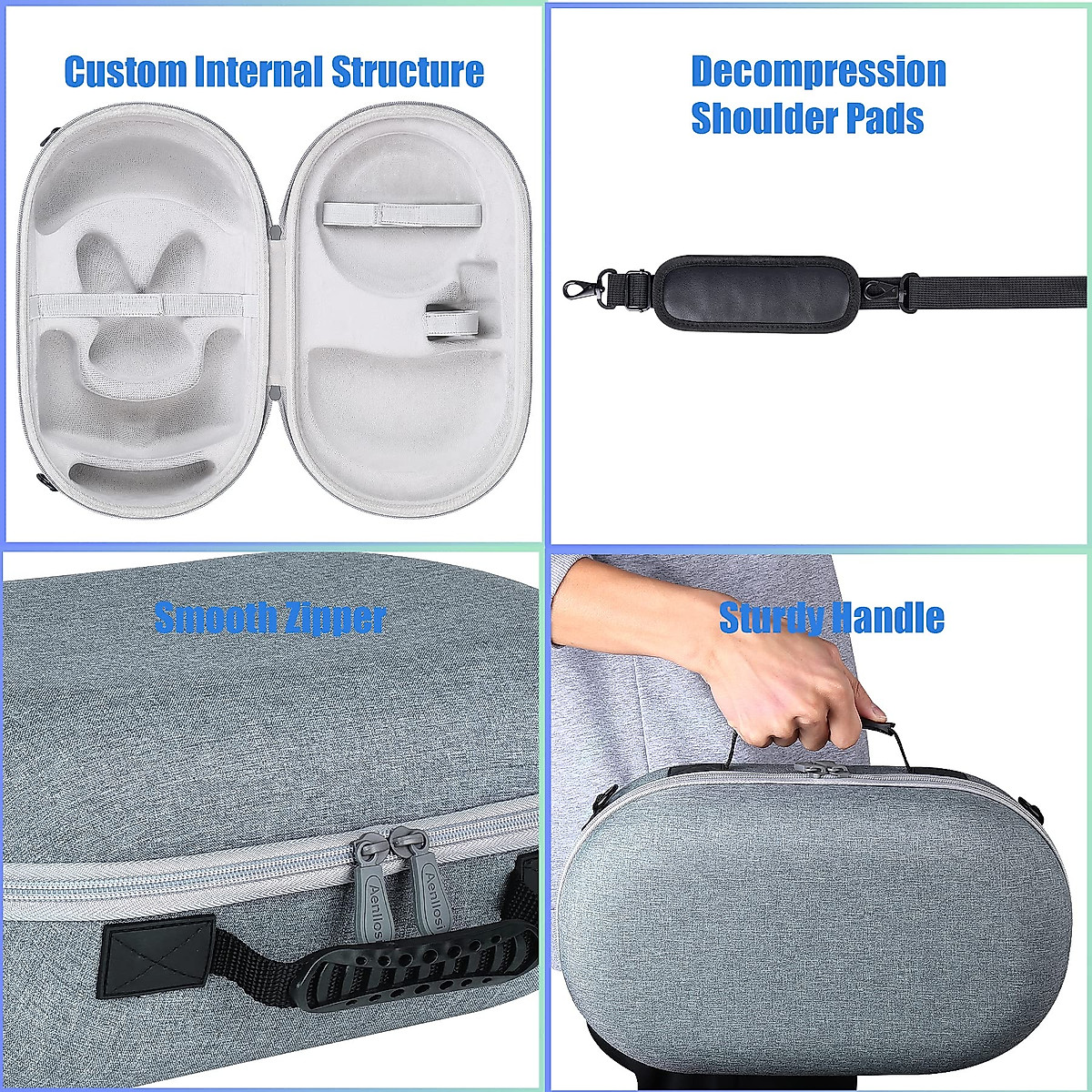 Aenllosi Hard Carrying Case Compatible with The Meta Quest 3S/Oculus Quest 3/Pro VR Headset,Touch Controller,Charging Dock & Other Accessories(Black Inner Blue,Case Only)