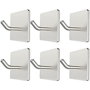 VIVII 6 Pack Adhesive Hooks, 3M Self Adhesive, Metal Wall Hooks Hanger Sticky Hooks for Keys Bags Bathrobe Clothes Hat Towel Garment Nickel, Kitchen Bath Room, Living Room, Office, No Drilling Needed