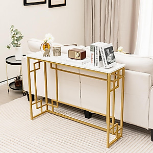 Giantex 43.5-Inch Console Tables for Entryway - Foyer Table with Adjustable Foot Pads, Golden Metal Frame, Faux Marble Top, Modern Long Sofa Table, Narrow Hallway Table for Living Room, Entry Table