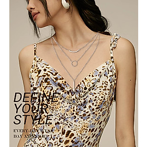 Boho Sterling Silver Dainty Layered Triple Layer Long Stacked Lariat Choker Stack Necklaces for Women Bar Circle Multi 3 Layering Chains