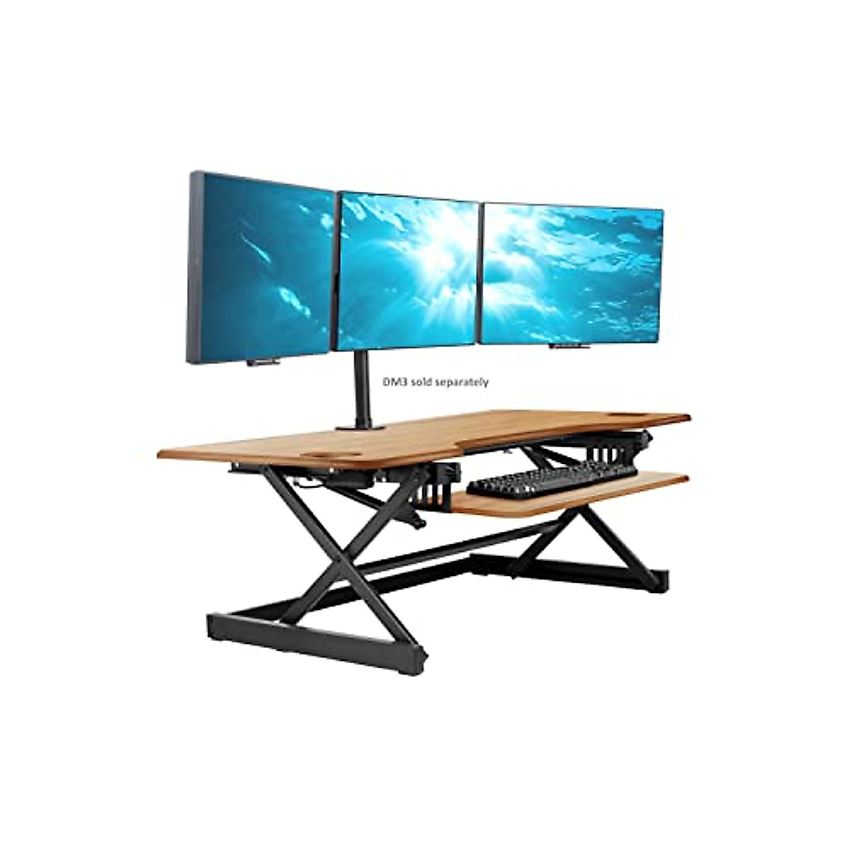 Rocelco 46" Large Height Adjustable Standing Desk Converter, Quick Sit Standup Triple Monitor Riser, Gas Spring Computer Workstation, Retractable Keyboard Tray, (R DADRT-46), Teak/Black