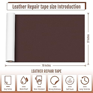 woefste Leather Repair Patch, 17X79 inch Repair Patch Self Adhesive Waterproof, Reupholster Leather Tape for Furniture Couch Chairs Car Seat (Dark Brown)