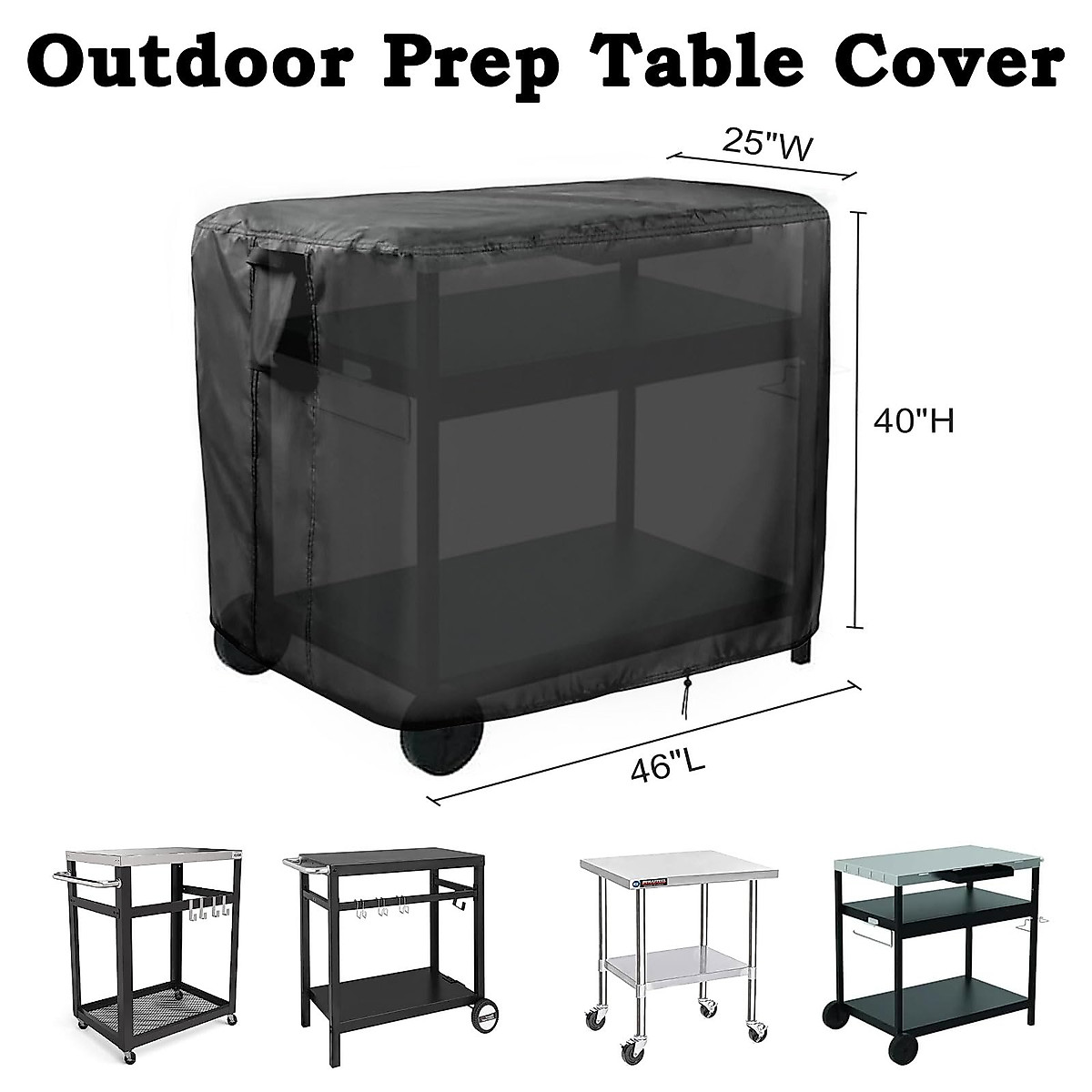 Andacar Prep Table Cover for Expert Grill Outdoor Food Prep Cart, 46inch Outdoor BBQ Cart Cover Waterproof Buffet Grill Table Cover Bar Tool Cart Cover