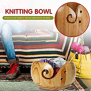 Smala Handmade Knitting Yarn Storage Bowl Crocheted Organizer Bowls Round Wooden Handmade Knitting Accessories,A