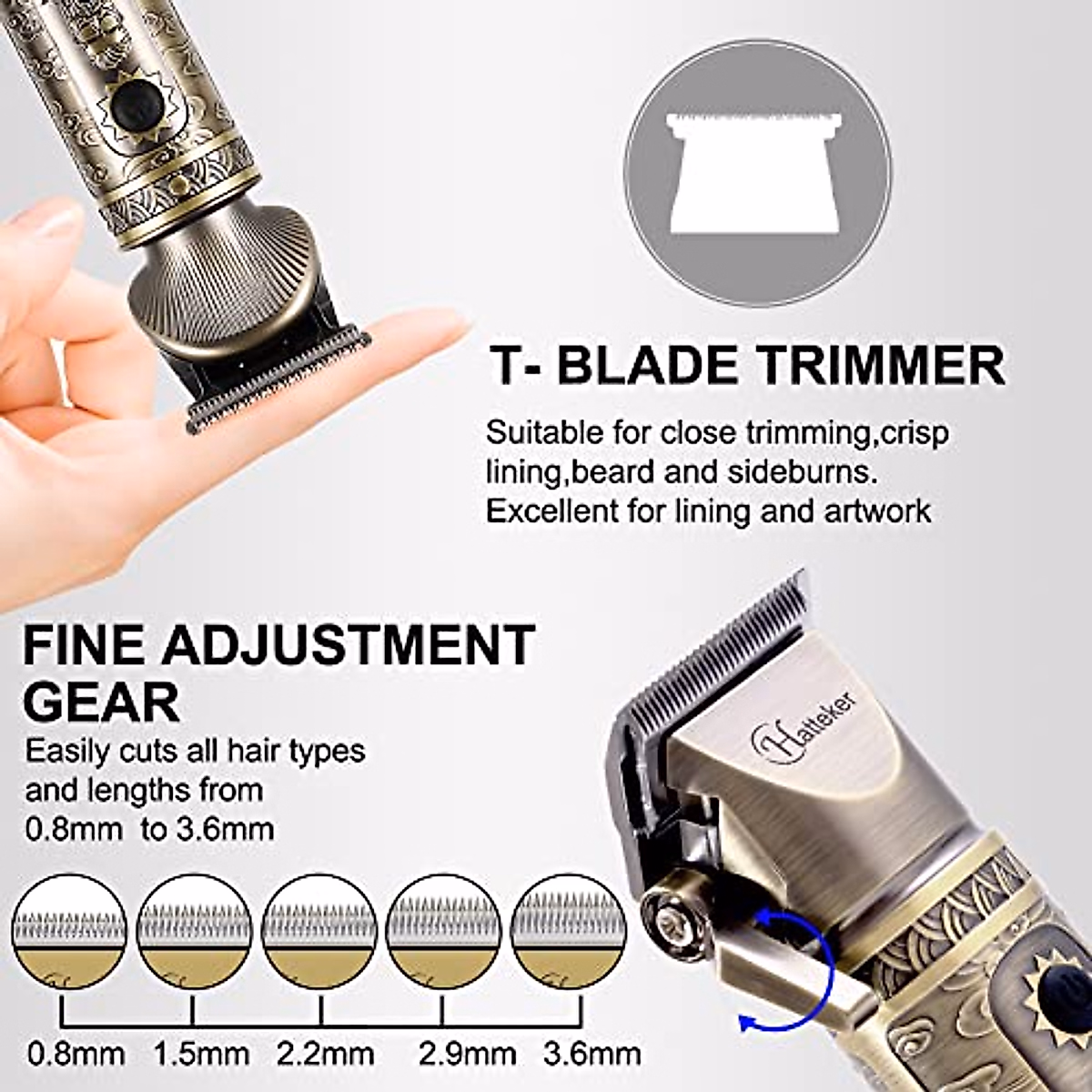 Hatteker Professional Hair Clipper Beard Trimmer Kit for Men Cordless Hair Trimmer Shaver Barber Clipper T-Blade Trimmer Nose Trimmer Grooming Kit