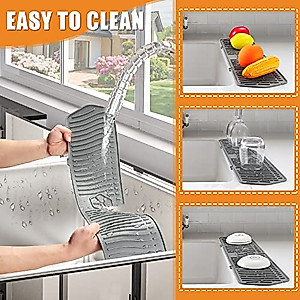 COBETE Kitchen Sink Splash Guard, 24in Faucet Mat Splash Catcher, Handle Drip Catcher Tray, Multipurpose for Kitchen Dish Drying Mats Sponge Holder and Bathroom Countertop Protect