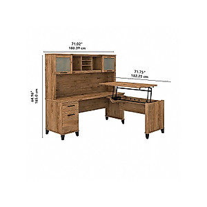 Bush Furniture Somerset 3 Position Sit to Stand L Shaped Desk with Hutch | Wide Office Computer/Laptop Desk with Storage Shelves & Drawers | Study Table and Work Desk in Fresh Walnut