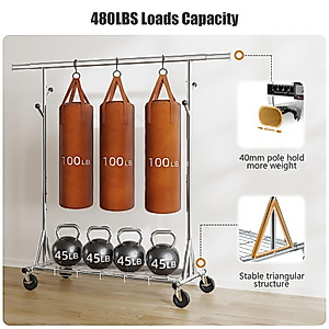 Gewudraw Heavy Duty Clothes Rack Load 480 LBS Metal Garment Rack Hang 200 pieces of clothing on Wheels Collapsible Rolling Portable & Adjustable Clothing Rack with Hook for Hanging Clothes