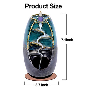 SPACEKEEPER Ceramic Backflow Incense Holder Incense Burner Waterfall, with 120 Backflow Incense Cones + 30 Incense Stick, Aromatherapy Ornament Home Decor, Blue Set