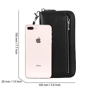 XEYOU Leather Wallets for Women RFID Blocking Zipper Around Credit Card Holder Cellphone Wallet for Women (Black)