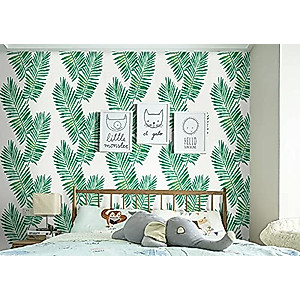 HOYOYO Tropical Shrub Leaves Self-Adhesive Liner Paper, White, greens Tropical Shrub Leaves Removable Peel and Stick Dresser Cabinets Furniture Table Desk Home Decor 17.8 x 118 inch