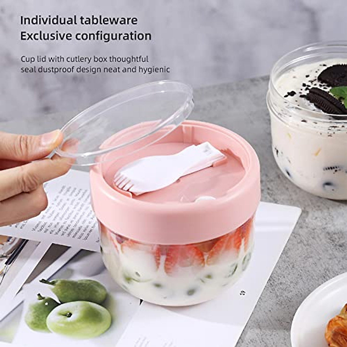 MANMAOHE 3 Pack 20 Oz Overnight Oats Containers with Lids and Spoons Plastic Yogurt Cups Dessert Cups Reusable Snack Containers Food Storage Containers for Cereal On The Go Container