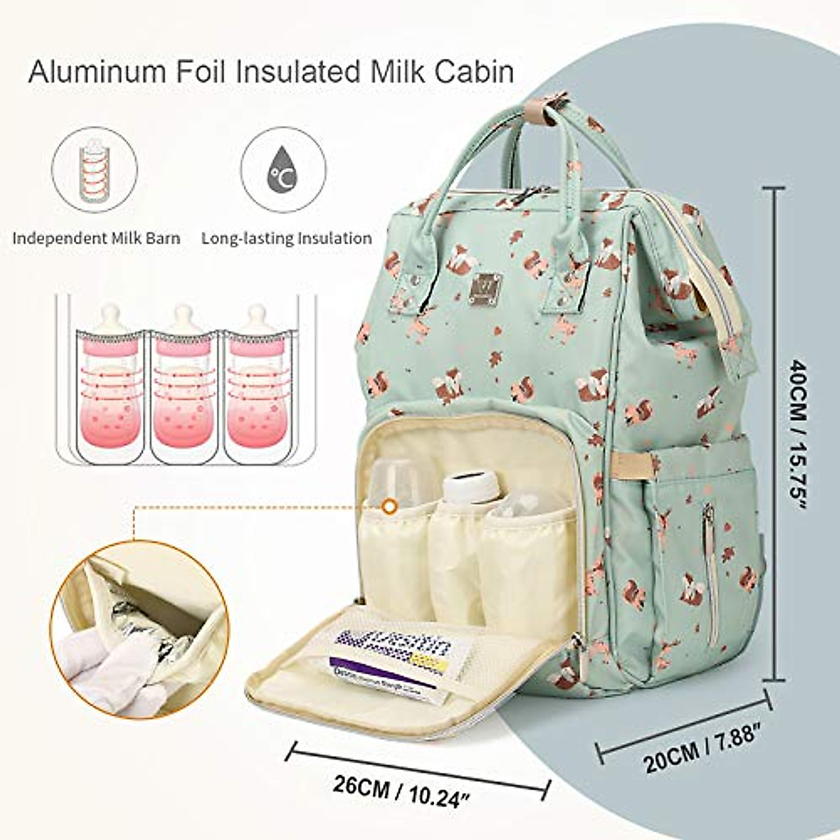 CAMILLEMMA Diaper Backpack for Mom Dad Baby Care, Maternity Nappy Baby Bags for Boys Girls Large Green