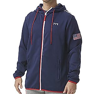 TYR Standard Men's USA Alliance Podium Full Zip Hoodie, Rd/Wht/Blu