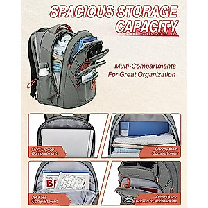 BAGSMART Large Travel Backpack for Women Men,Laptop Backpack Flight Approved Carry On Computer Bag Fits 17 Inch Laptop,Water Resistant Outdoor Backpack for Hiking Business,Grey