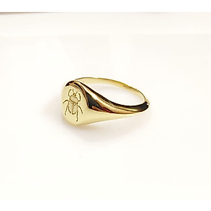 Sterling Silver Ring Engraved Beetle Ring Insect Ring Scarab Ring Signet Ring (Gold, 7)