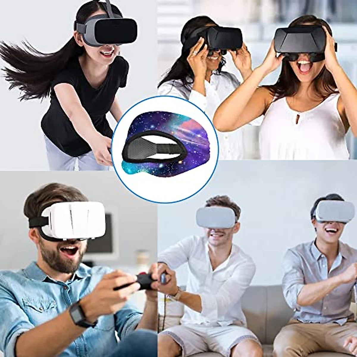 VR Eye Mask Cover VR Mask Sweat Band ,Replace Silicone Face Cover Pad Adjustable Breathable VR Sweat Band for Oculus Quest 2, HTC Vive, PS, Gear, VR Workouts - 2PC (Starry Sky)