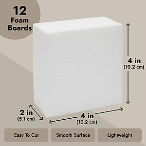 12 Pack Foam Sculpting Blocks for Crafts, Polystyrene Brick Rectangles for Floral Arrangements, Art Supplies (White, 4 x 4 x 2 in)