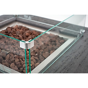 AMS Creations | Albany Square Natural Gas Outdoor Fire Pit Table | Concrete GFRC Fire Pit Table | with SS Burner, Canvas Cover, SS Lid, Lava Rock, and Wind Guard Included (Fuel Type: Natural Gas)