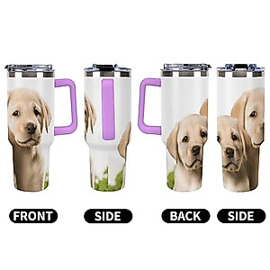 LLUTSNTH 40 Oz Vacuum Tumbler with Violet Handle Leakproof Insulated Tumbler Funny Labrador Puppy Dog Stainless Steel Travel Mug with Lid And Straw Coffee Cup Cute Water Bottles Cup Holder Friendly