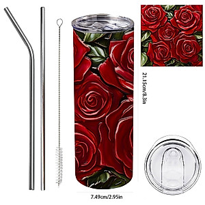 red roses insulated tumblers coffee cup Gift，red roses Drinking Glasses-Tea Cup-Coffee Mug tumbler with lid and straw 20 oz insulated tumbler cups