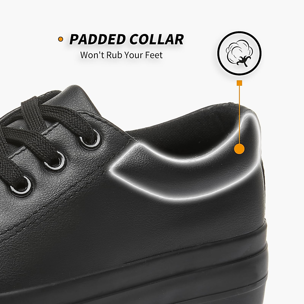 BABUDOG Womens Synthetic Leather Platform Sneakers,White Platform Shoes,Lace-up Tennis Shoes for Women,Comfortable Casual Shoes(Full Black.US6)