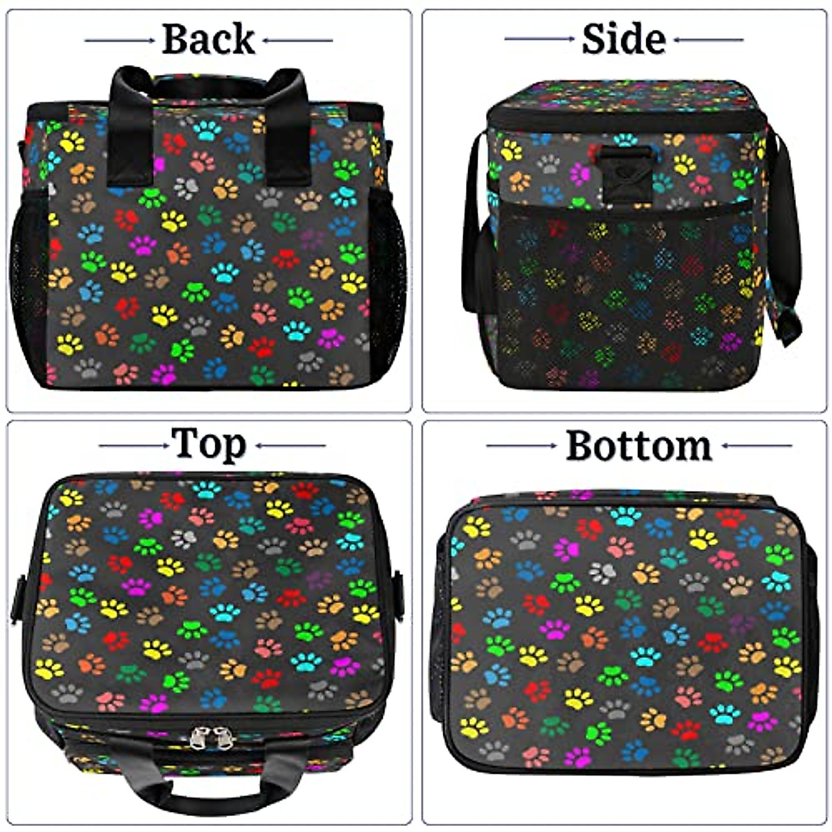 Insulated Lunch Bag, Colorful Dog Paw Print Reusable Lunch Box Leakproof Cooler Tote Bag Large Lunchbox Freezable Lunch Bag with Adjustable Shoulder Strap for Women Men Picnic Work Beach