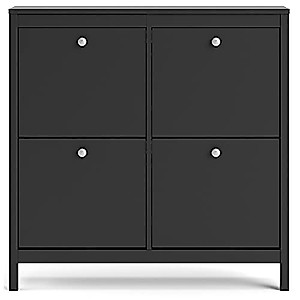 Pemberly Row 4 Drawer Shoe Cabinet, 16-Pair Shoe Rack Storage Organizer in Black Matte