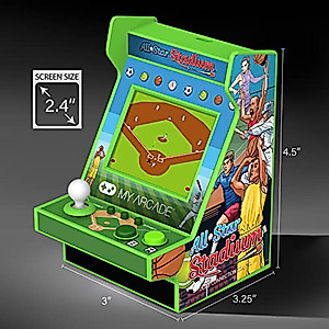 My Arcade All Star Stadium Nano Player- Portable Mini Arcade Machine with 207 Retro Games, 2.4" Screen, Green, Tiny Arcade