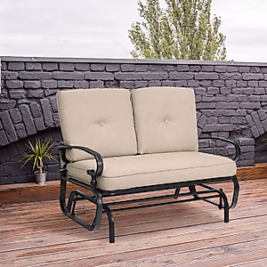 HAPPYGRILL Outdoor Swing Glider Bench Patio Loveseat Glider with Comfortable Cushions, 2 Persons Rocking Glider Chair for Porch Balcony Garden Poolside