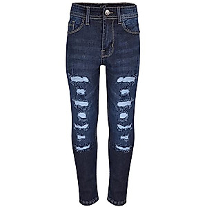 Kids Girls Skinny Jeans Denim Ripped Stretchy - Girls Jeans M617 Dark Blue 13