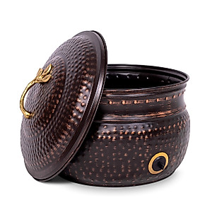 BIRDROCK HOME Decorative Water Hose Holder with Lid | Holds 200ft Hoses | Distressed Bronze | Ground Garden Hose Pot | Handle | Embossed | Steel Metal with Copper Accents | Outdoor or Indoor Use