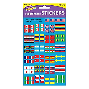 TREND ENTERPRISES INC. T-46078 FLAGS OF THE WORLD SUPERSHAPE SUPER SPOTS/SHAPES STICKERS