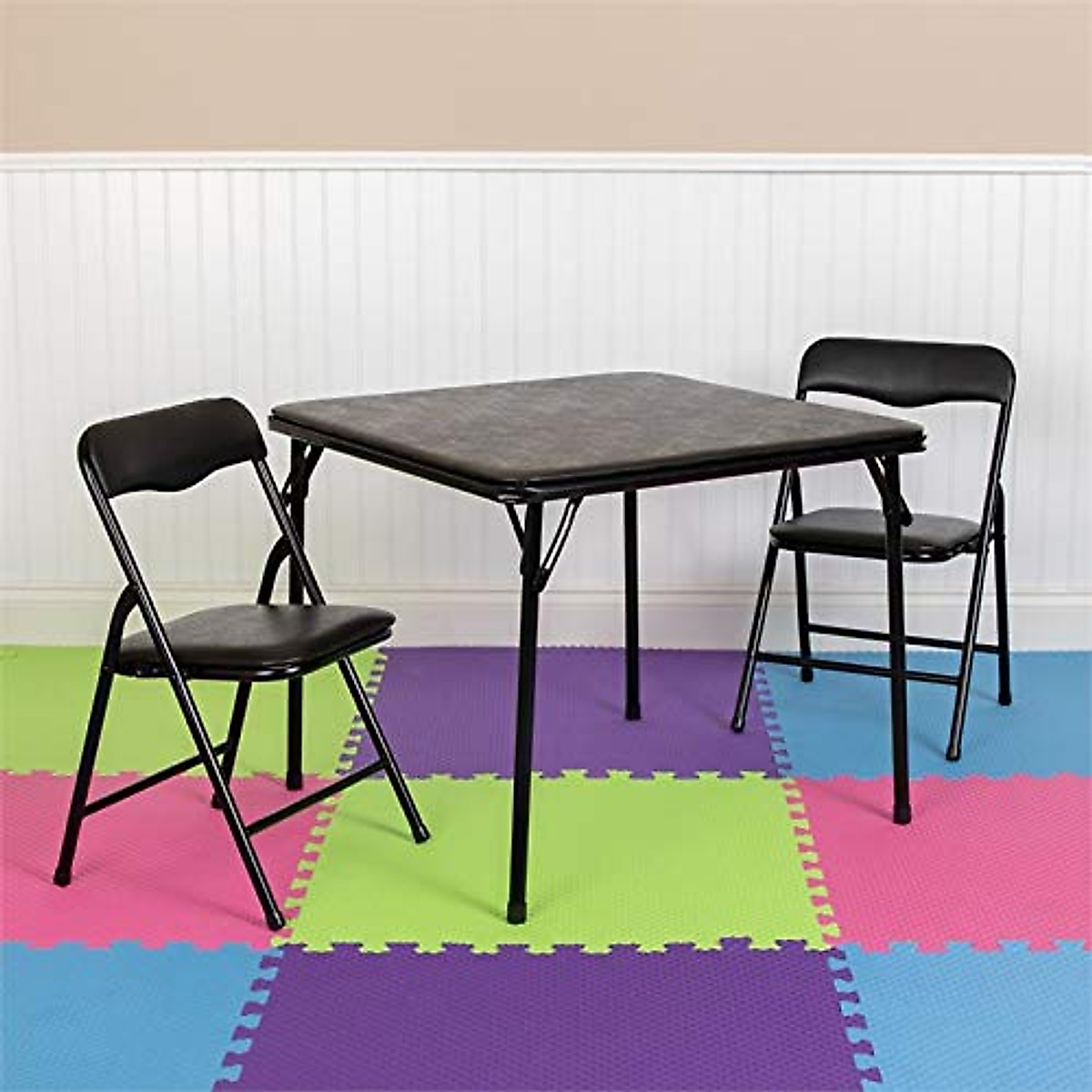 Flash Furniture Kids Black 3 Piece Folding Table and Chair Set