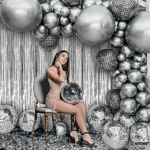 KatchOn, Black Spike Balloons - Pack of 32 | Black Starburst Balloon, Chain Link Balloons | Big Silver Chain Balloons for Black Birthday Decorations and Notorious One Birthday Decorations