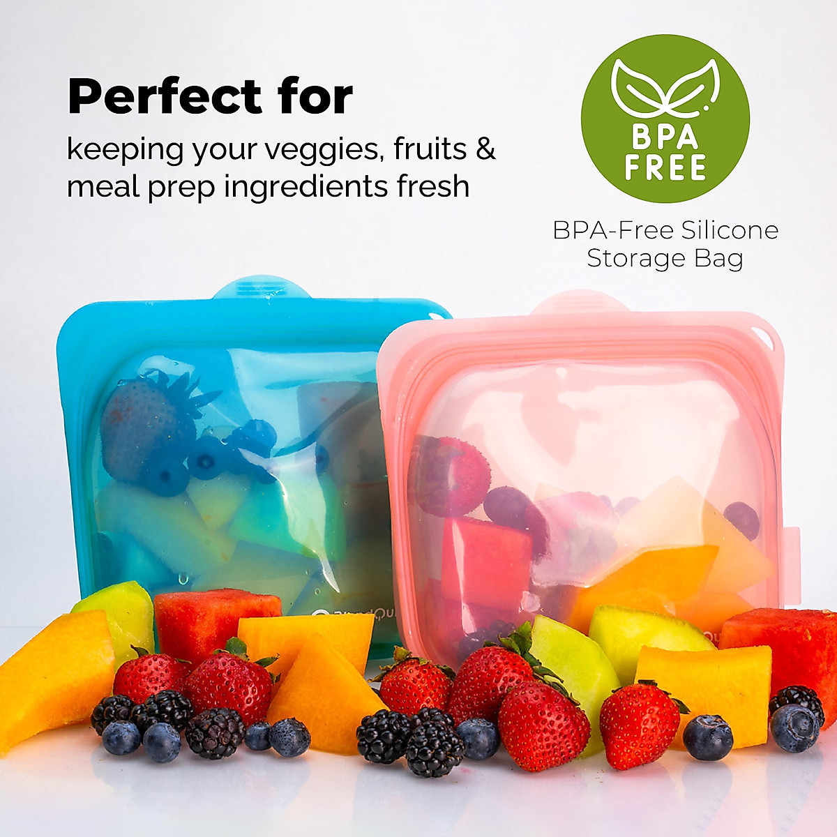 BlendQuik, Reusable Silicone Food Storage Bags, 1000 ml Capacity, Leak Proof Freezer Silicone Bags, Easy To Clean Reusable Travel Bag, Green