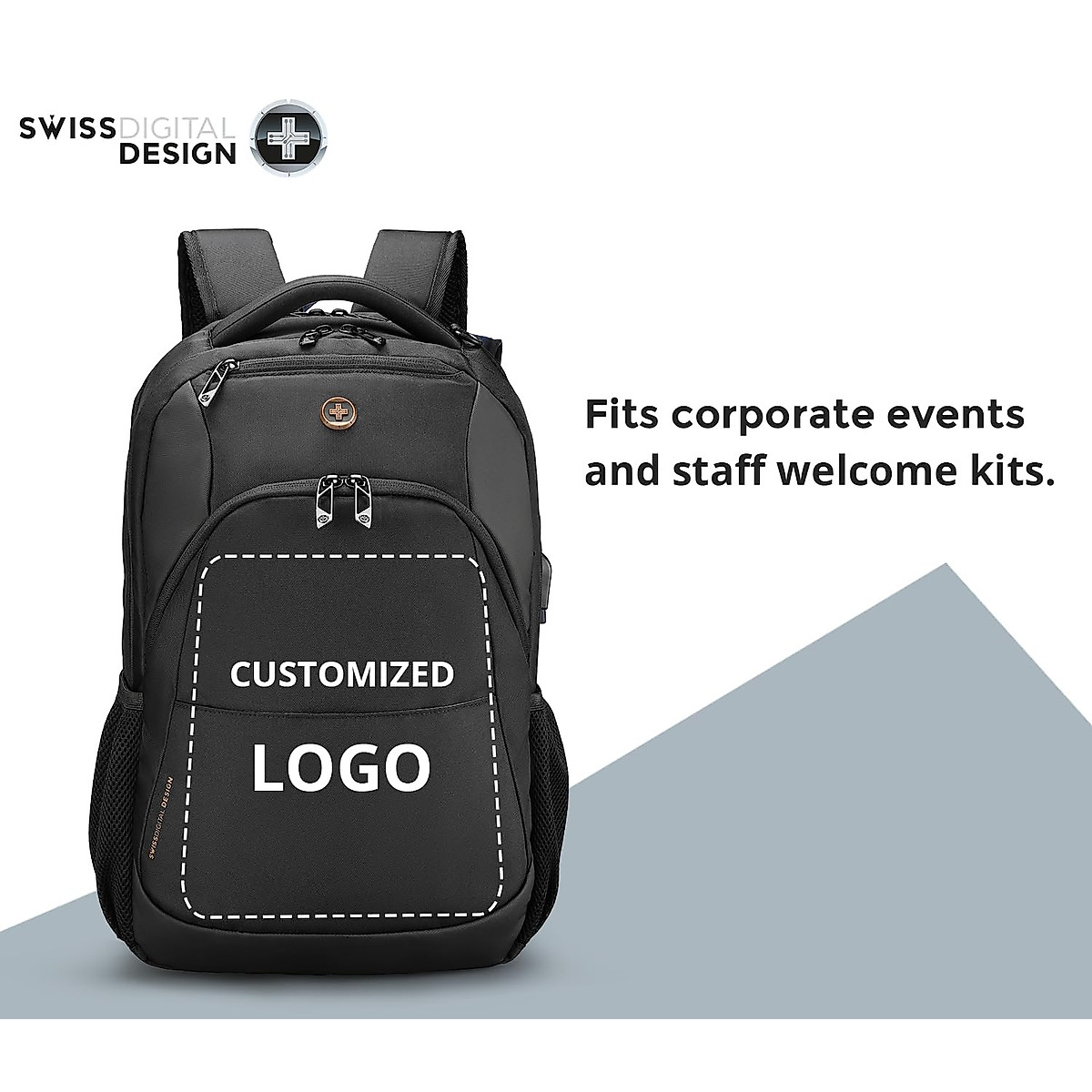 Swissdigital Pixel Travel Laptop Backpack-Laptops Backpack with USB Charging Port Smart Bag with RFID for Men & Women School Computer Bags Fits 15.6" Laptop and Notebook, Black SD-857