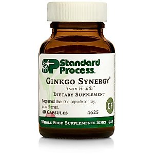 Standard Process Inc. Ginkgo Synergy - Whole Food Mental Clarity, Brain Health Supplement, Brain Support and Blood Flow with Grapeseed Extract, Buckwheat, Gotu Kola, Ginkgo Biloba - 40 Capsules
