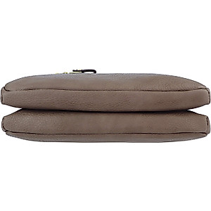 B BRENTANO Multi-zipper Double Pocket Crossbody Handbag Purse (Stone)