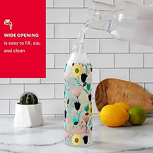 Pyrex 17.5-Oz Color Changing Glass Water Bottle with Silicone Coating, Leakproof and Textured Glass Reusable Water Bottle, Eco-Friendly, BPA-Free Silicone Coating, Floral Bold