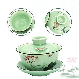 DELIFUR Celadon Handcrafted Porcelain Tea Set Lotus Theme Porcelain Tea Pot Covered Teacup Gongdao Cup From China (Covered teacup)