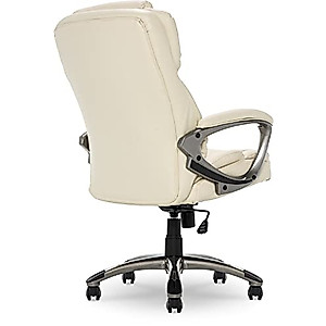 Serta Executive Office Adjustable Ergonomic Computer Chair with Layered Body Pillows, Waterfall Seat Edge, Bonded Leather, Ivory White