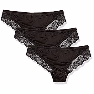Maidenform Tanga Pack, Back Underwear, Cheeky Lace Panties for Women, 3-Pack, Black/Black/Black