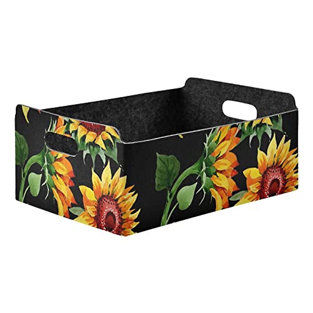 NFMILI Fabric Storage Cube Sunflowers Painting Decorative Foldable Storage Basket Organizer with Handles Rectangle Thick for Multi Use 13.7×10.2×5.1 Inch