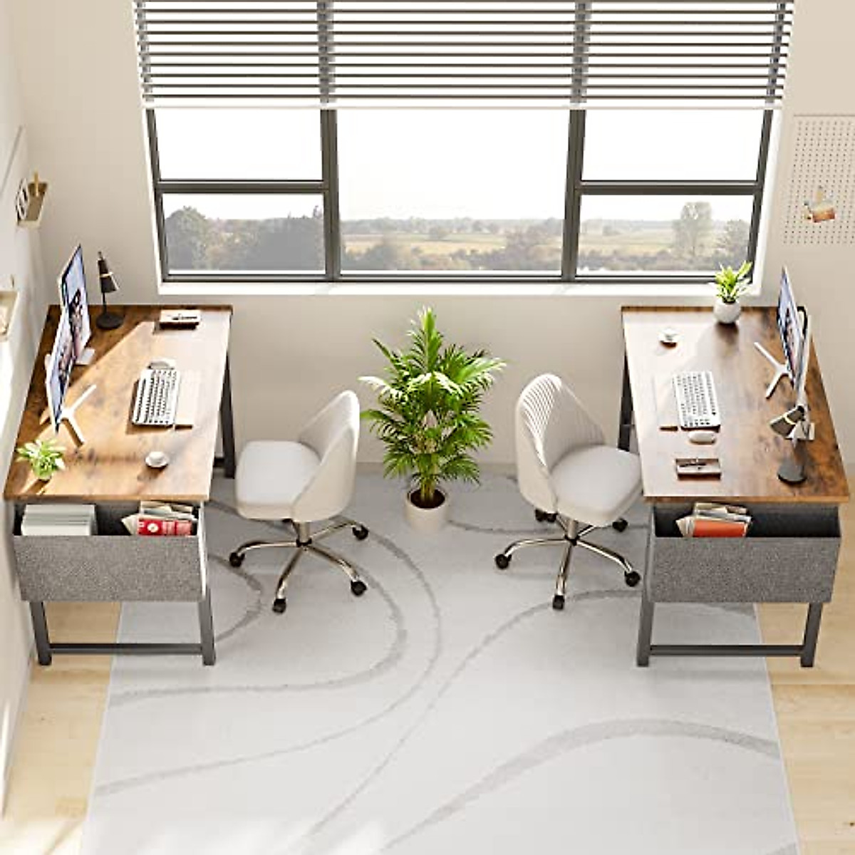 Computer Desk - 40 Inch Office Desk, Writing Desk with Storage and Hooks, Wood Writing Desk for Bedroom, Work Desk for Home Office, PC Table Desk, Rustic Brown